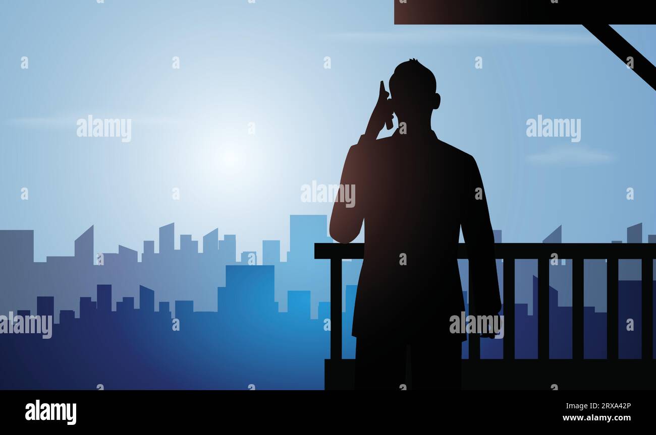 silhouette of a young person making a telephone call with a cellphone ...