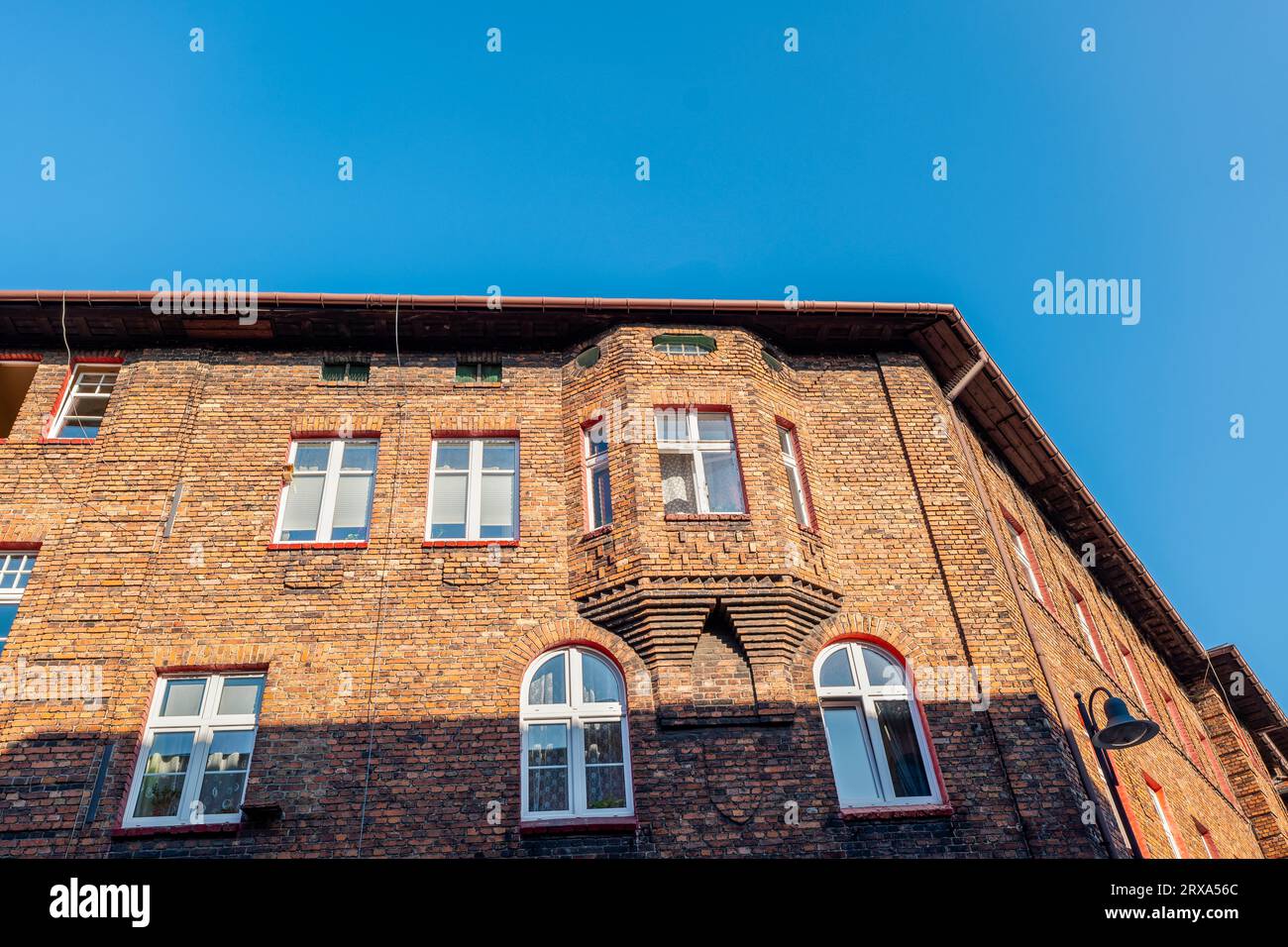 Traditional, silesian district Nikiszowiec. Renovated, old, brick block ...