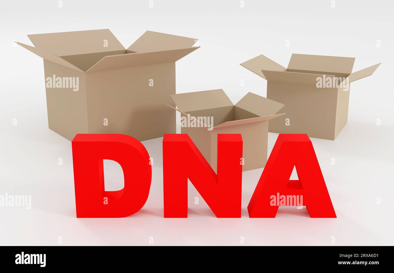 3d render DNA symbol with empty boxes and light background. Simple ...