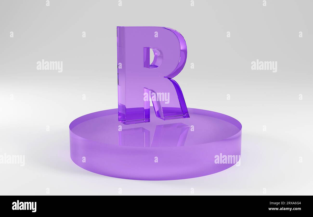 3d alphabet, letters shape made of purple glass on grey background, 3d ...