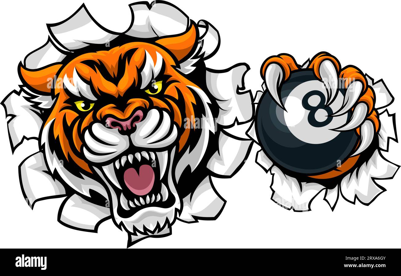 Tiger Angry Pool 8 Ball Billiards Mascot Cartoon Stock Vector Image ...