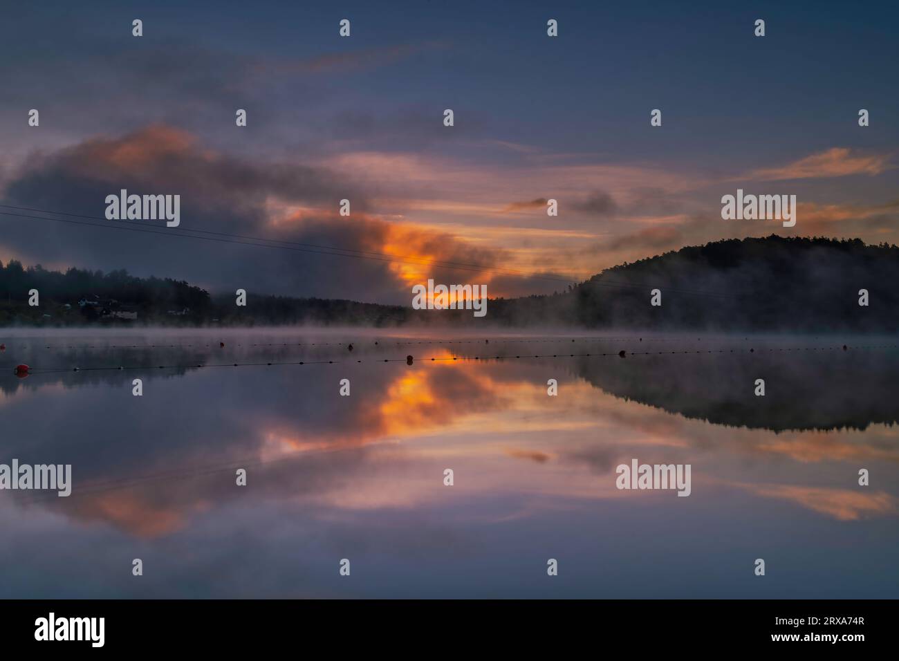 Misty lake with magic reflection Stock Photo - Alamy