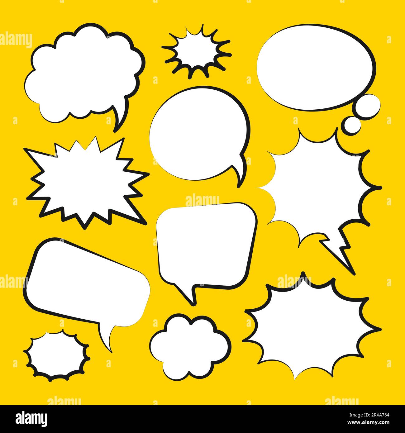 Comic speech bubbles. Outline, hand drawn retro cartoon stickers on ...