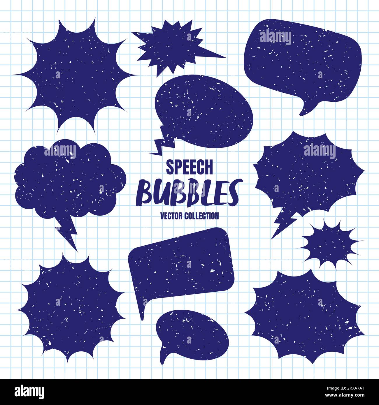 Hand drawn comic speech bubbles on checkered paper sheet. School ...
