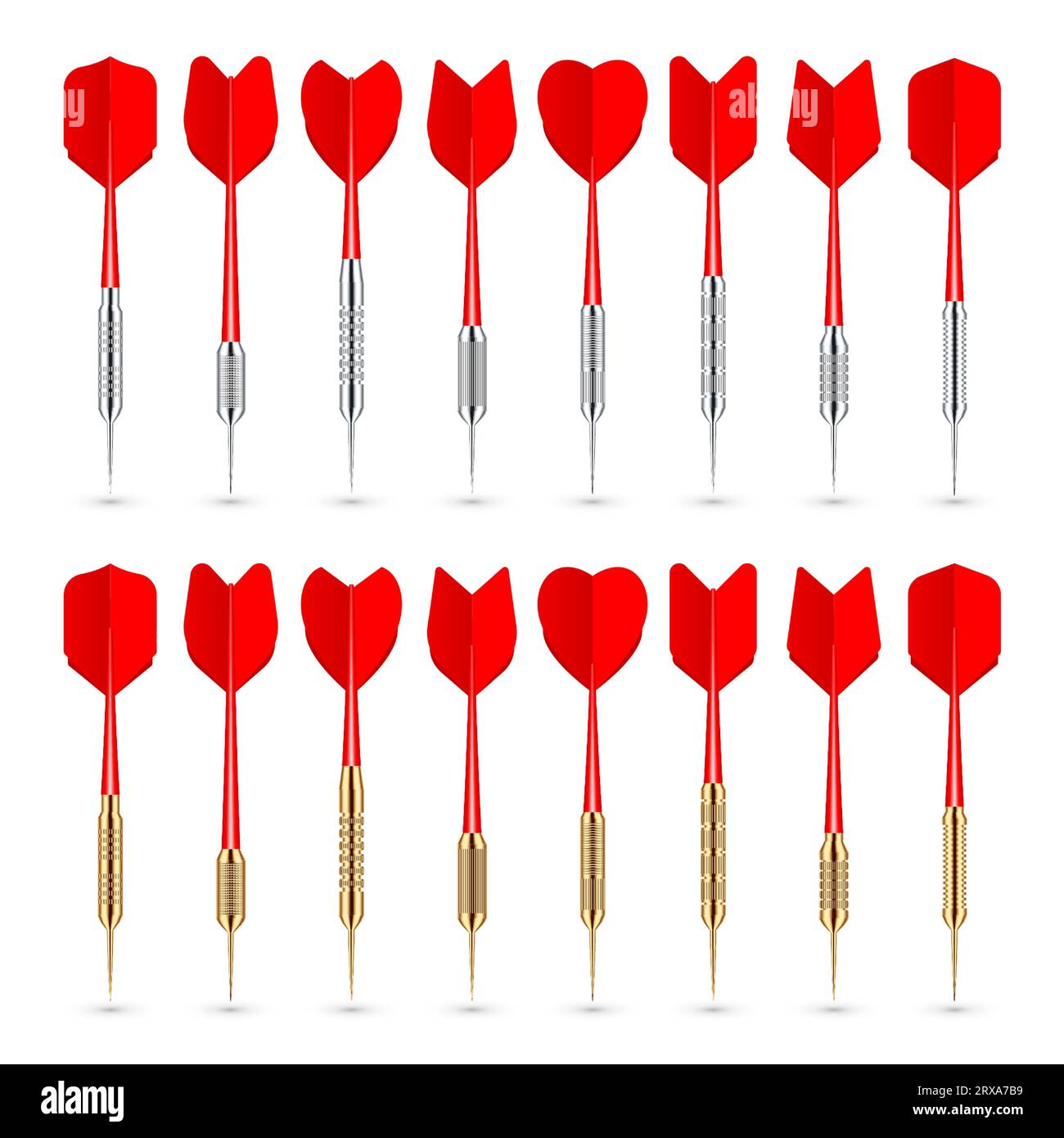 Red dart arrows with metal tip and shadow. Dart throwing sport game ...