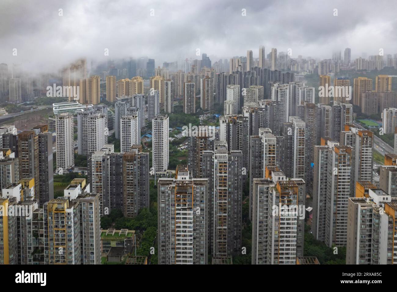 CHONGQING, CHINA - SEPTEMBER 24, 2023 - Aerial view of downtown ...