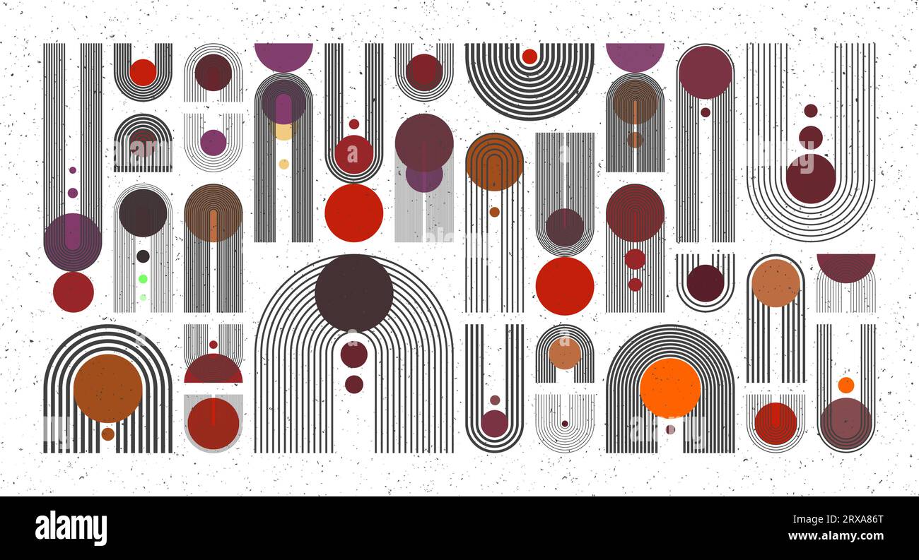 Mid century arch, circle elements, modern geometric shapes with grunge ...