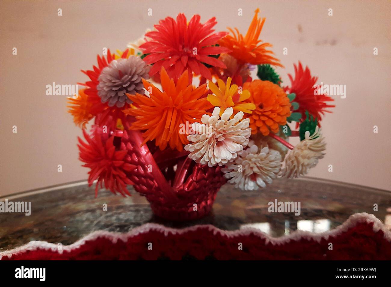 View of carefully crafted colorful bouquet of platic flowers Stock ...