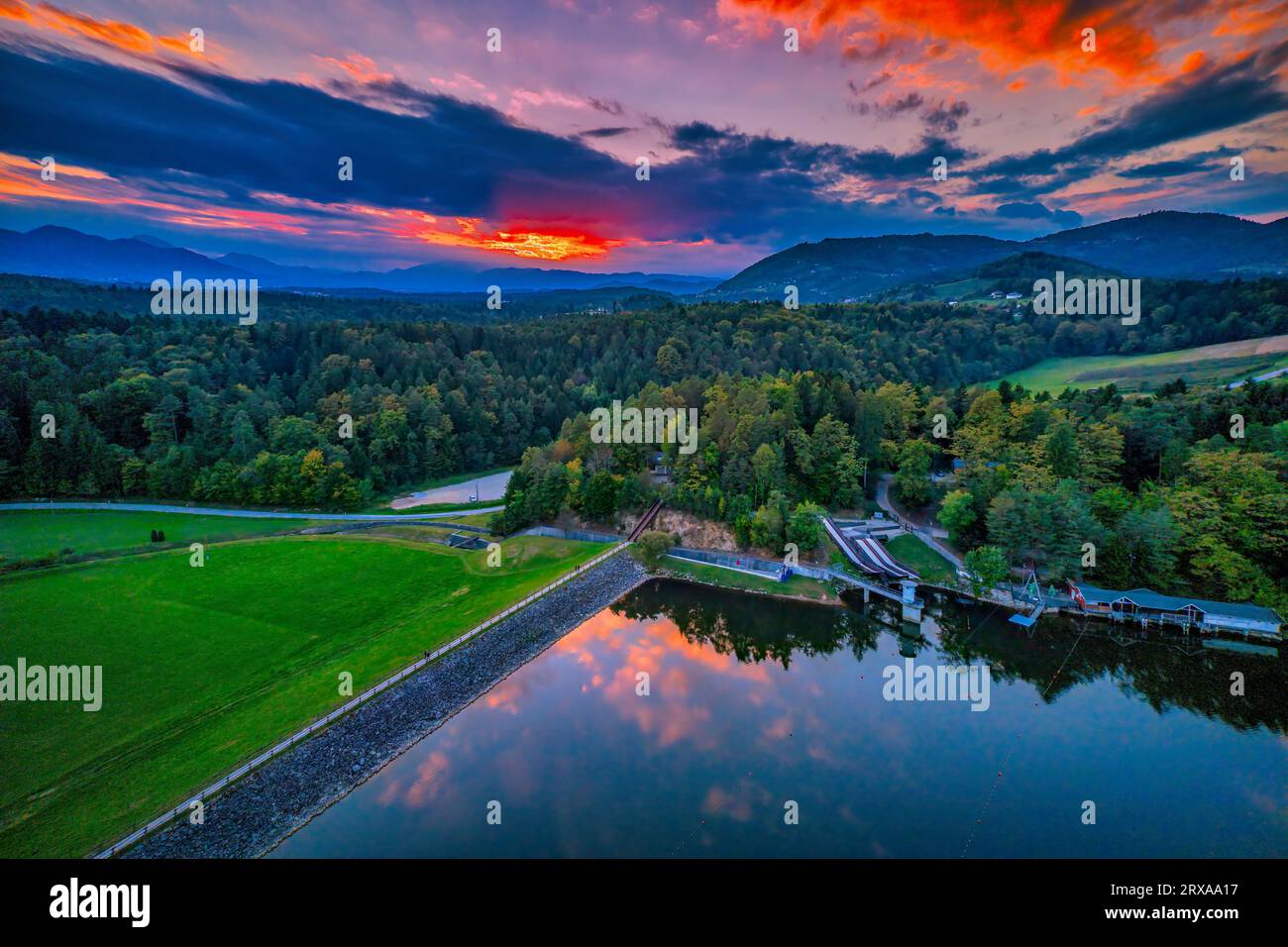 Misty lake with magic reflection Stock Photo - Alamy