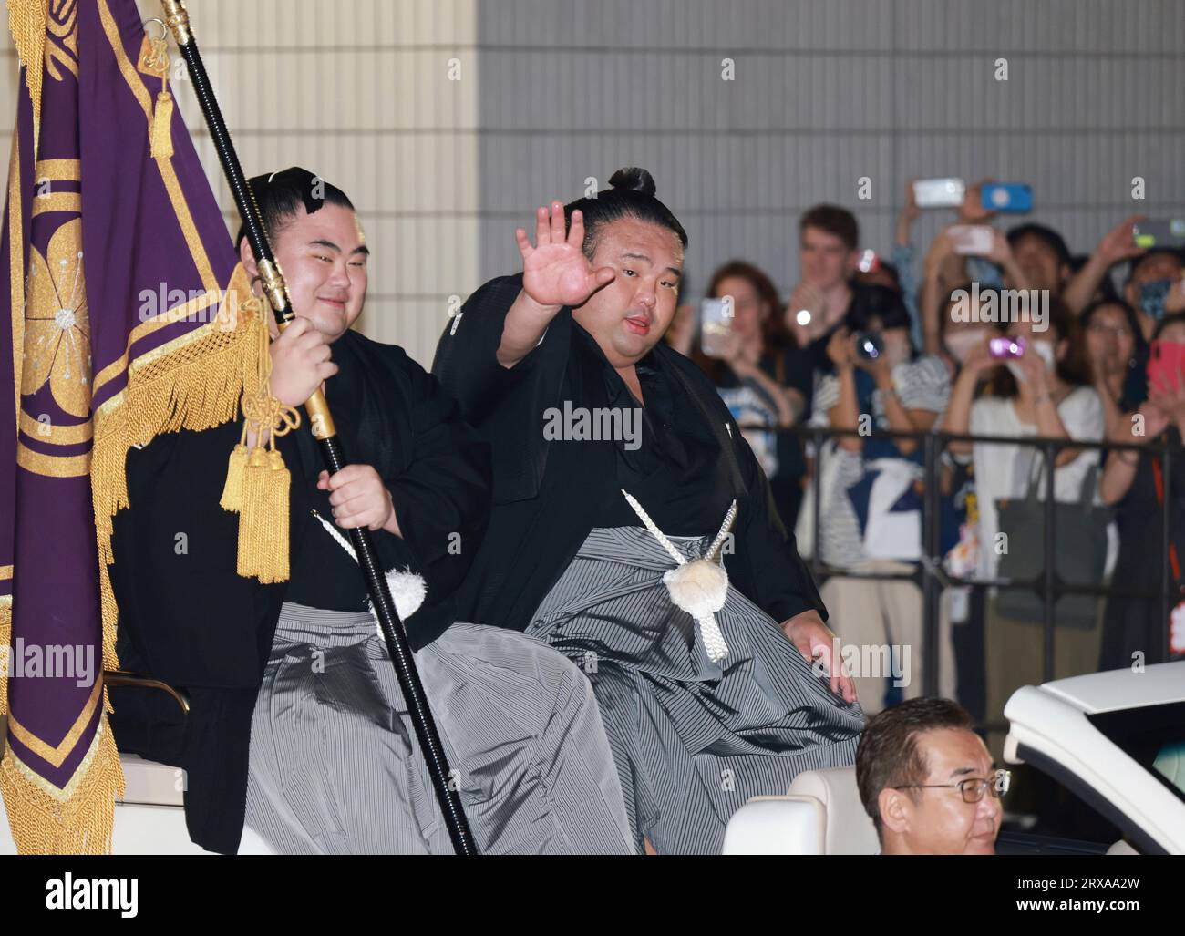 Takakeisho of Ozeki parades after winning play off match against ...