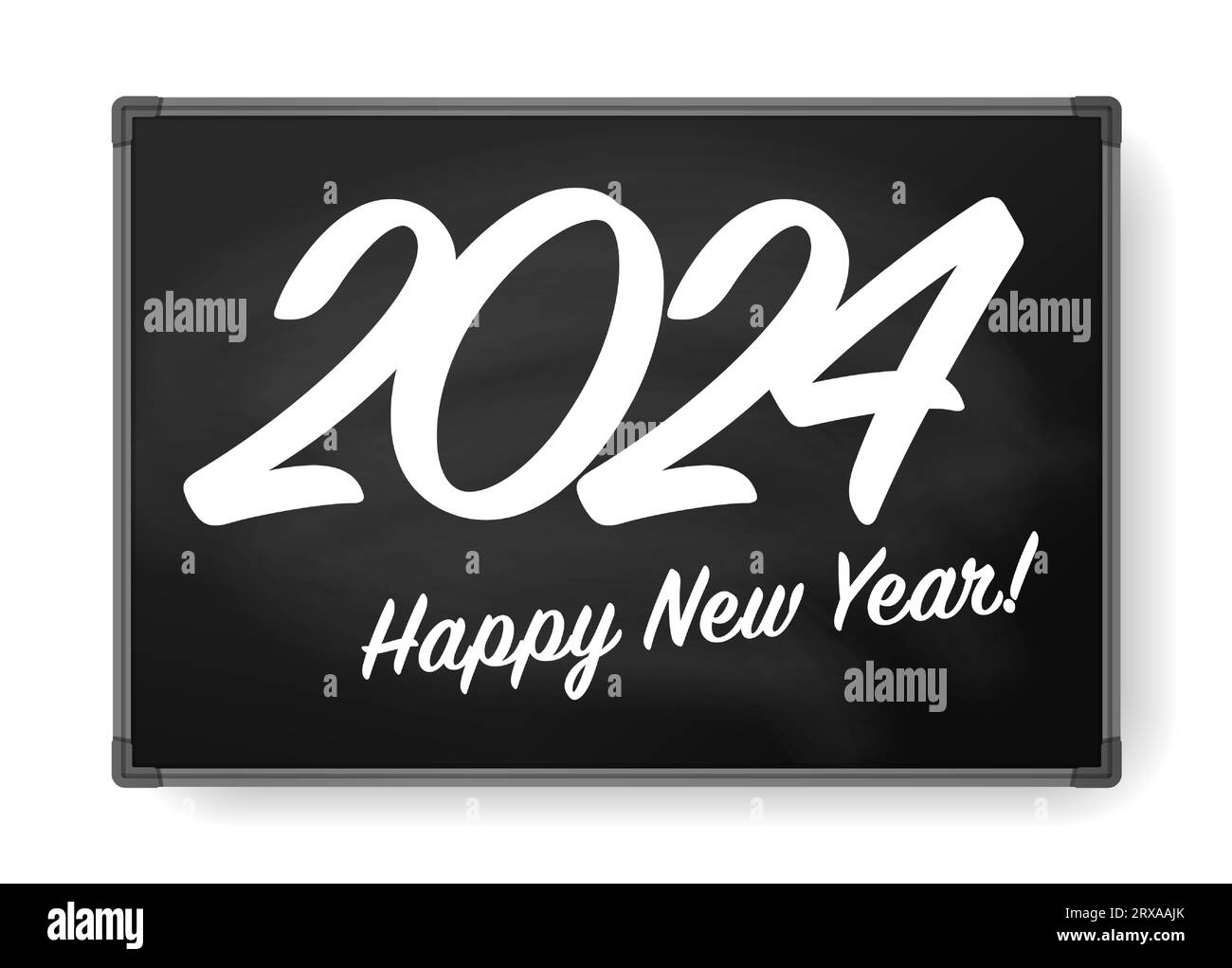 Chalkboard with elegant lettering 2024 Happy New Year. White chalk on a ...