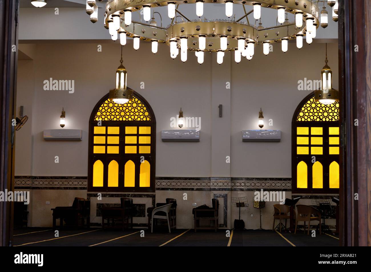 Cairo, Egypt, September 17 2023: The interior of a grand large mosque ...