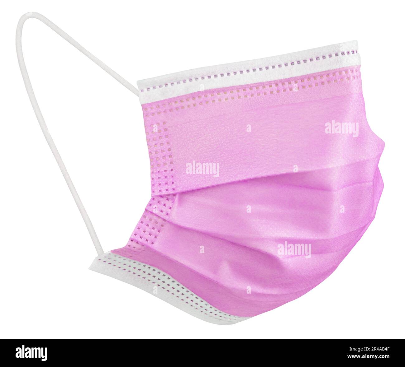 Pink medical protective face or surgical earloop mask isolated on white ...