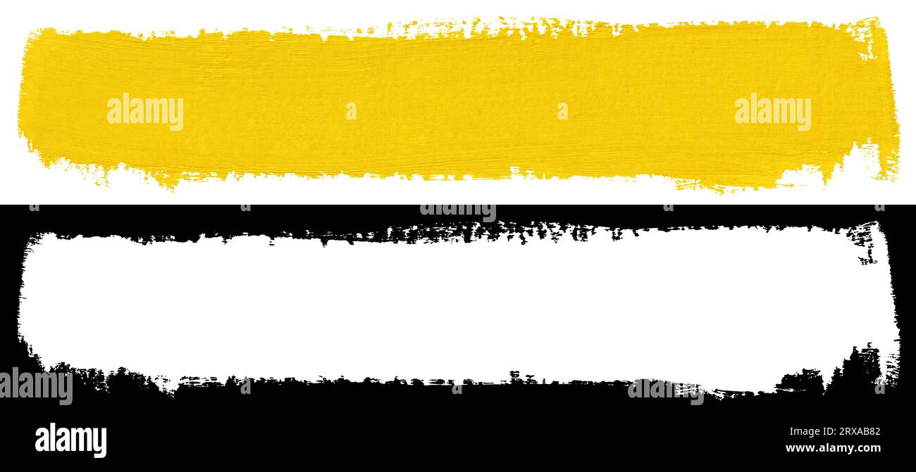 Yellow stroke of paint brush texture isolated on white background with ...