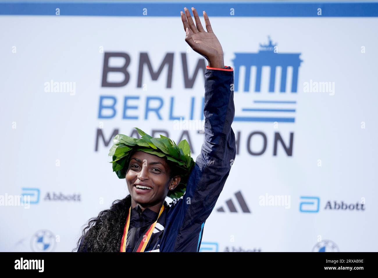 Ethiopia's Tigist Assefa celebrates after winning the women's division ...