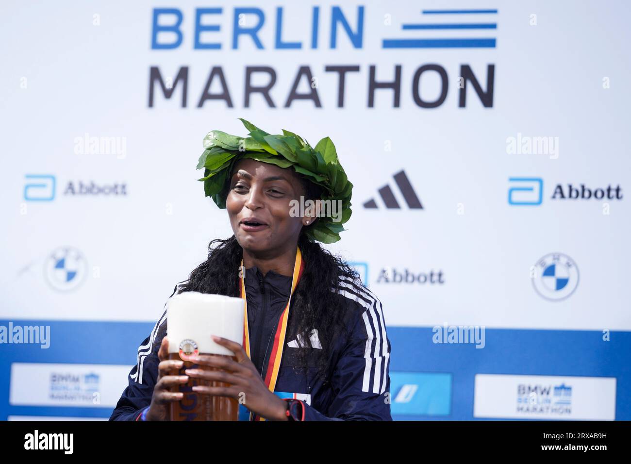 Ethiopia's Tigist Assefa celebrates after winning the women's division ...