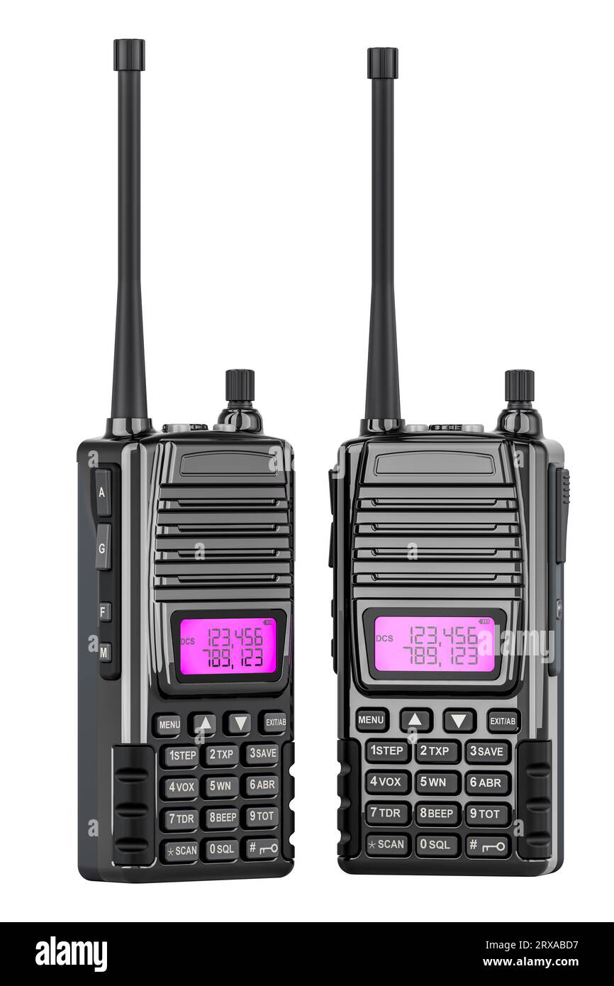 Portable radios walkie-talkie. Two-way radios, rechargeable. 3D rendering isolated on white ...