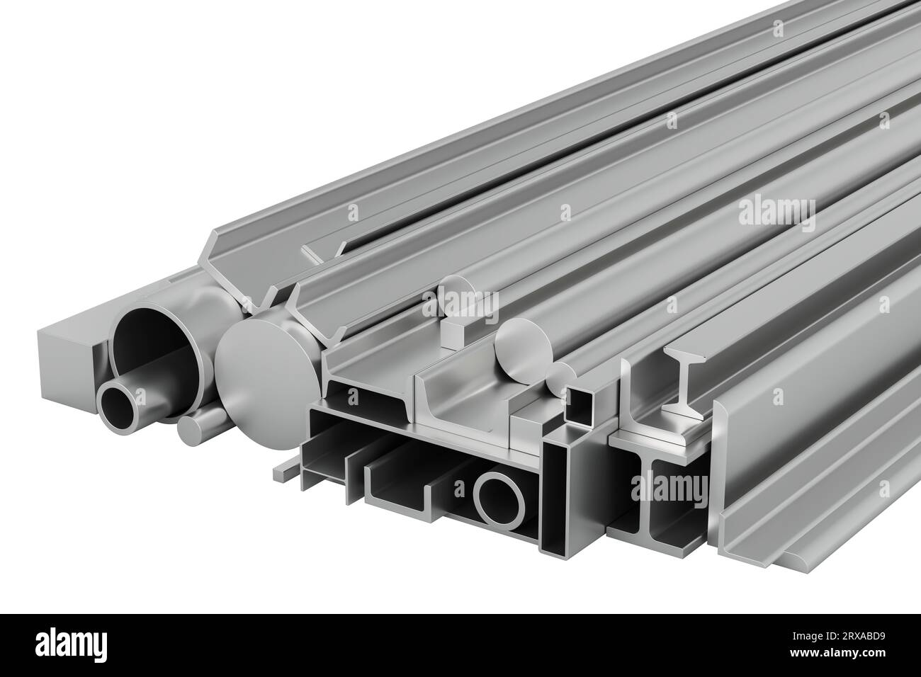 Assortment of Steel Rolled Metal Products, 3D rendering isolated on ...
