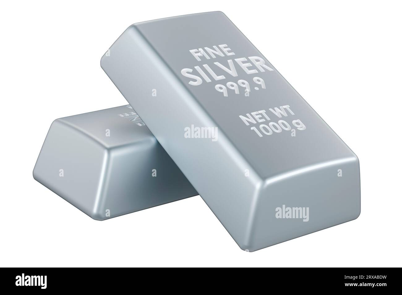 Silver bars, silver ingots. 3D rendering isolated on white background ...