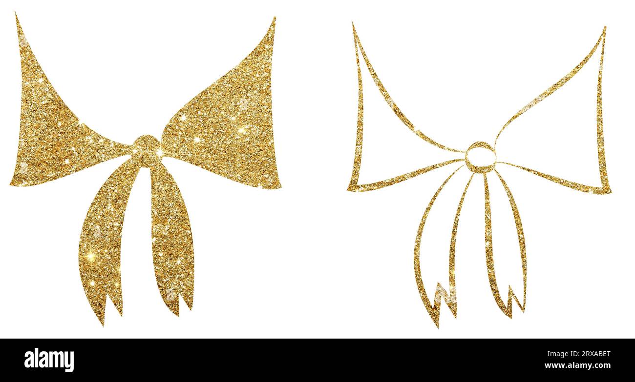 Golden graphic line art bow illustration, shiny bow knot clipart Stock ...