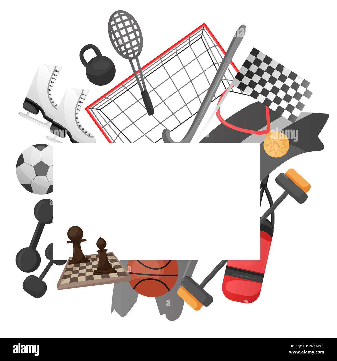 Sport equipment wreath illustration, graphic sport activities elements ...