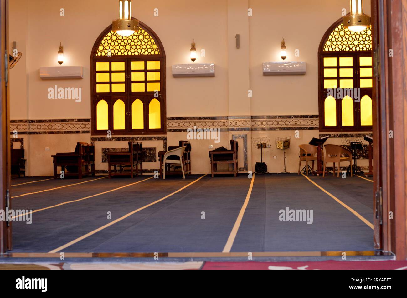 Cairo, Egypt, September 17 2023: The interior of a grand large mosque ...