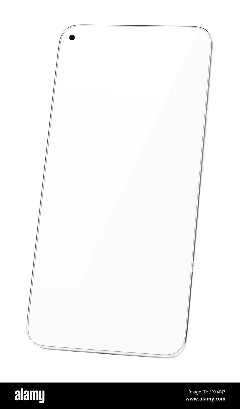 Modern white smartphone with empty screen isolated on white background ...