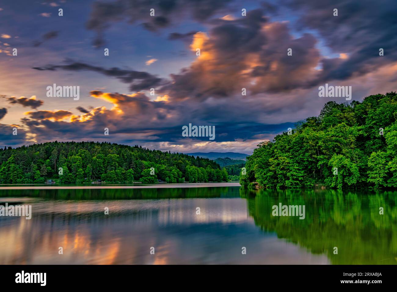 Misty lake with magic reflection Stock Photo - Alamy