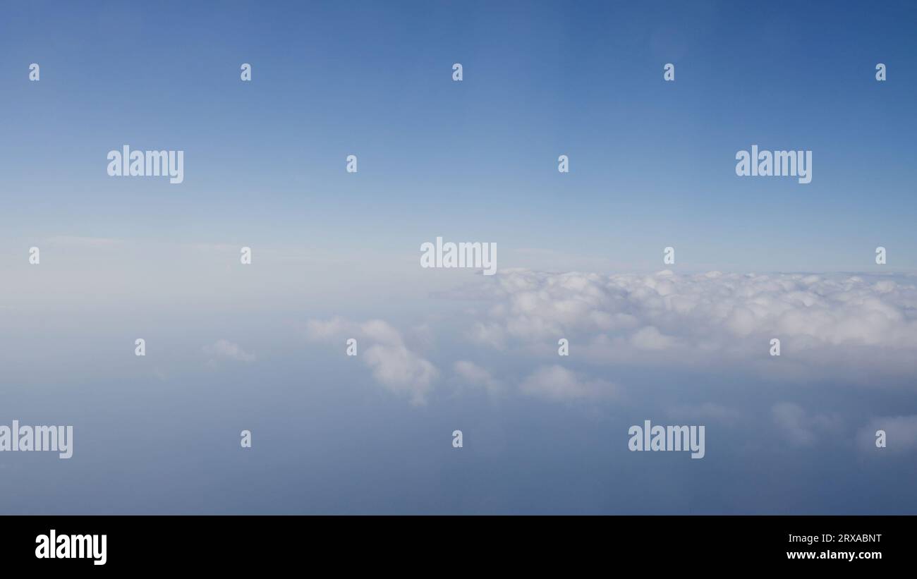 Airplane shot, flying in haze clouds over europe, travel content Stock ...