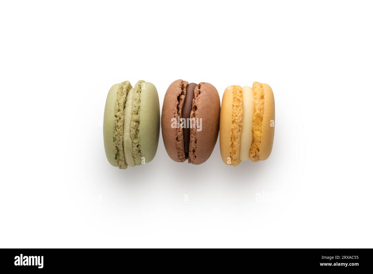 Set of french macaron top view isolated on white background with shadow ...