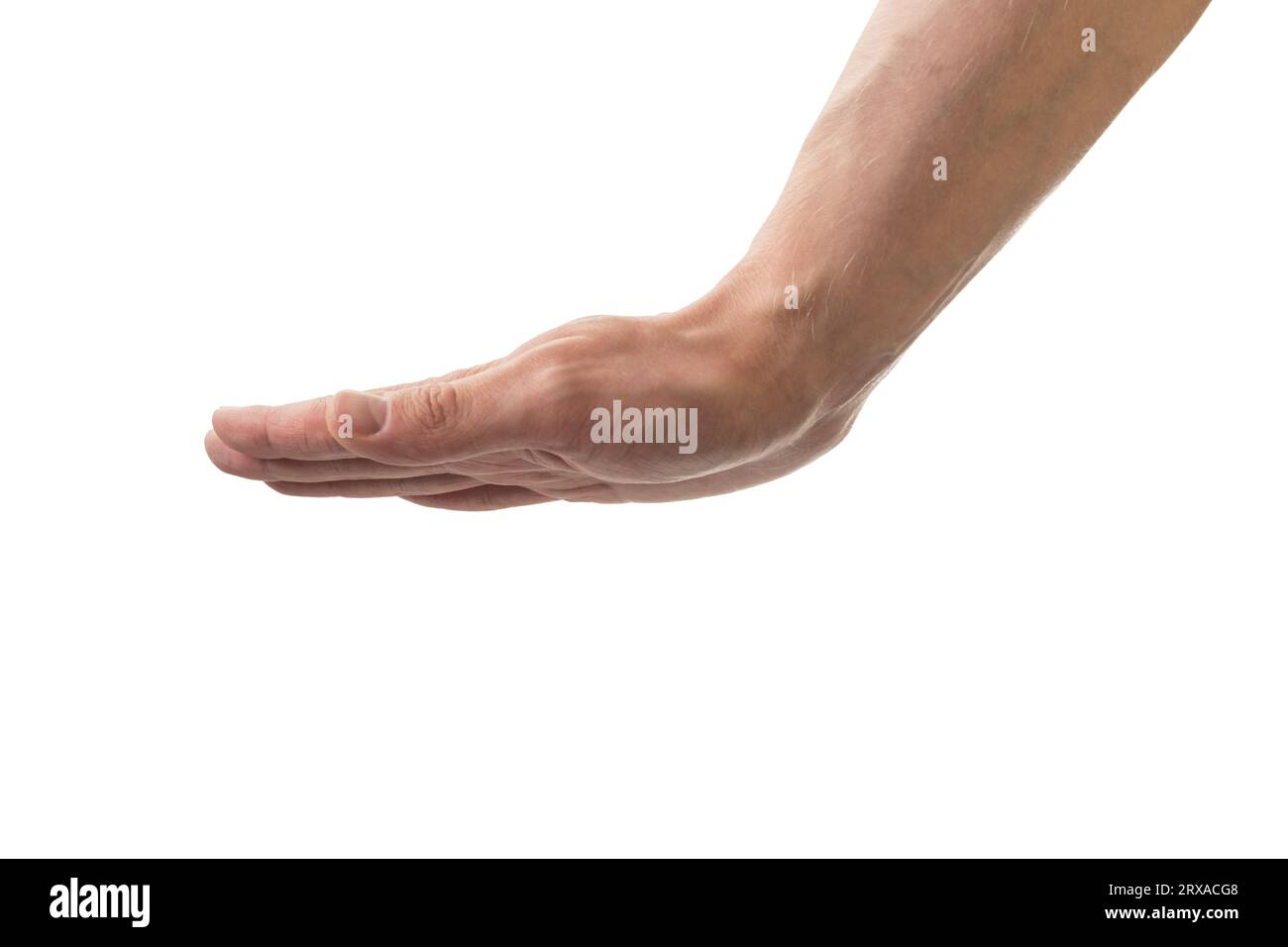 Man hand protecting something isolated on white background Stock Photo ...