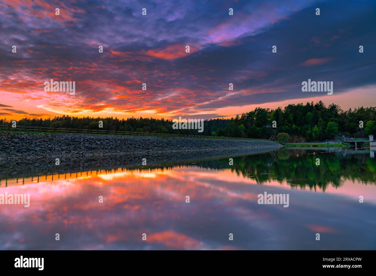 Misty lake with magic reflection Stock Photo - Alamy
