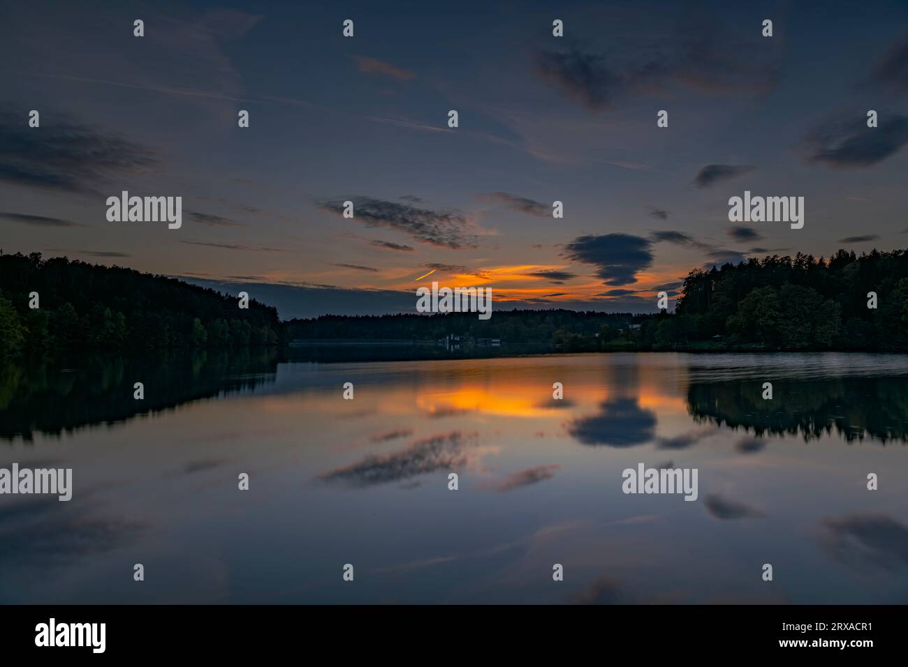 Misty lake with magic reflection Stock Photo - Alamy