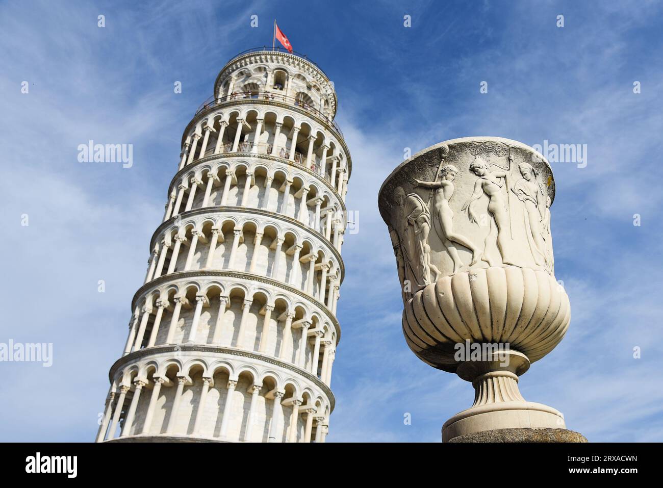 Pisa, Italy. September 16, 2023. Roman statues and vases with the ...