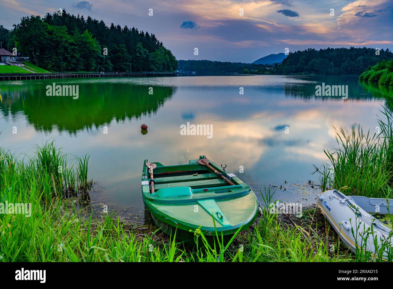 Misty lake with magic reflection Stock Photo - Alamy