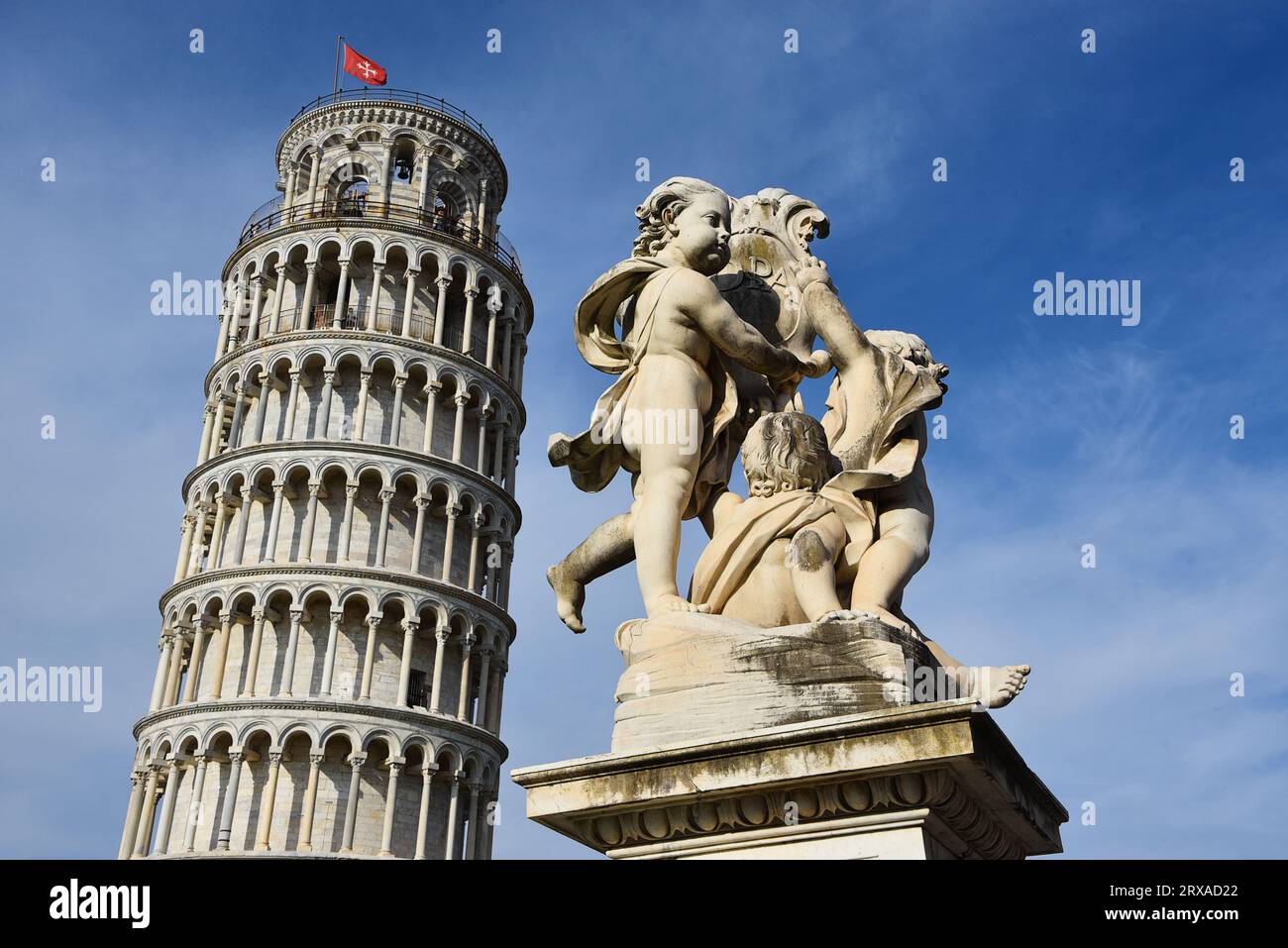 Pisa, Italy. September 16, 2023. Roman statues and vases with the ...