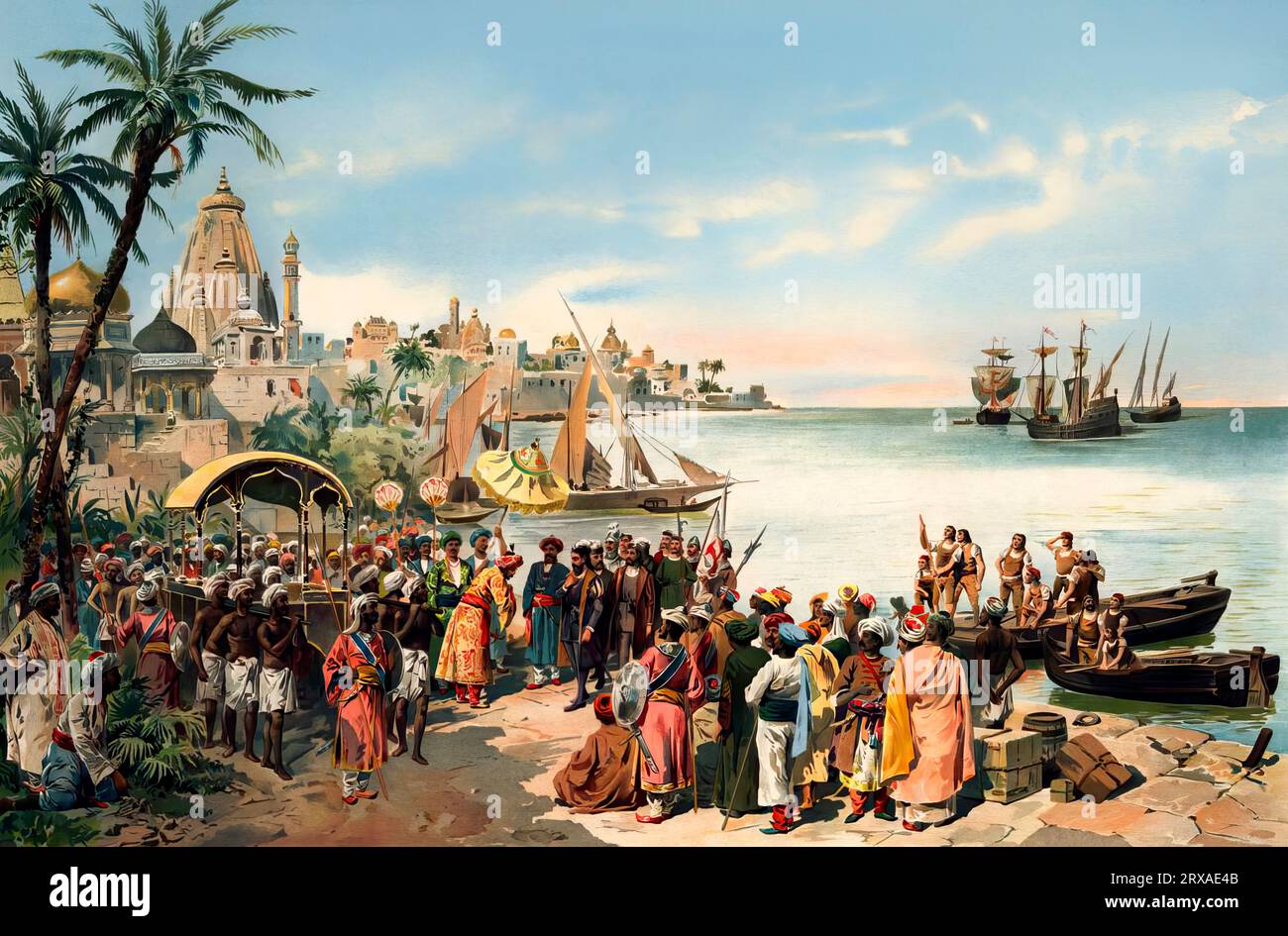 Vasco da Gama's arrival in Calicut, 1498, Kozhikode, state of Kerala in ...