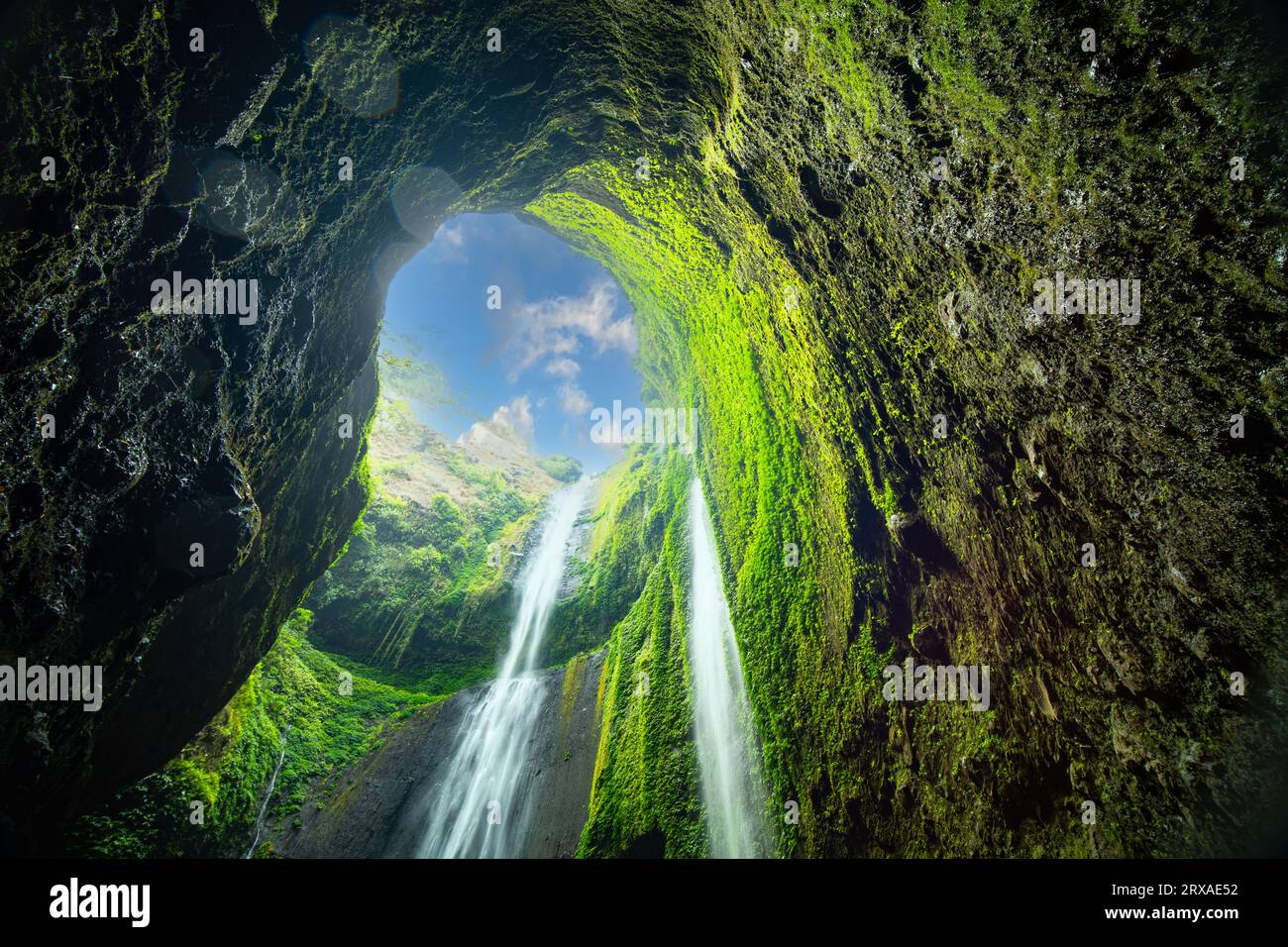 Beautiful waterfalls in sunny day,Bottom view Madakaripura Waterfall is ...