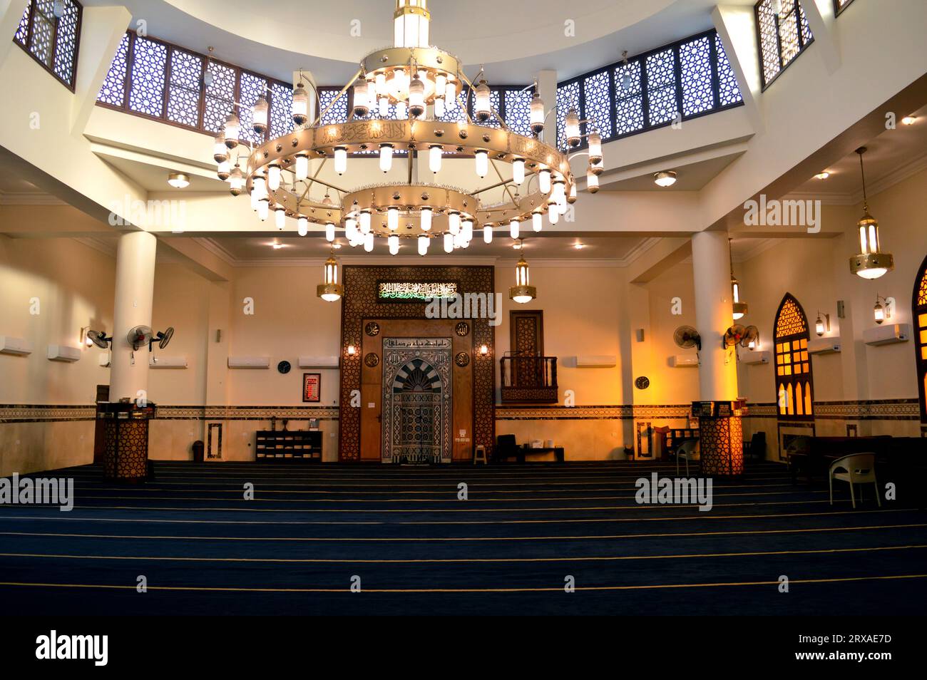 Cairo, Egypt, September 17 2023: The interior of a grand large mosque ...