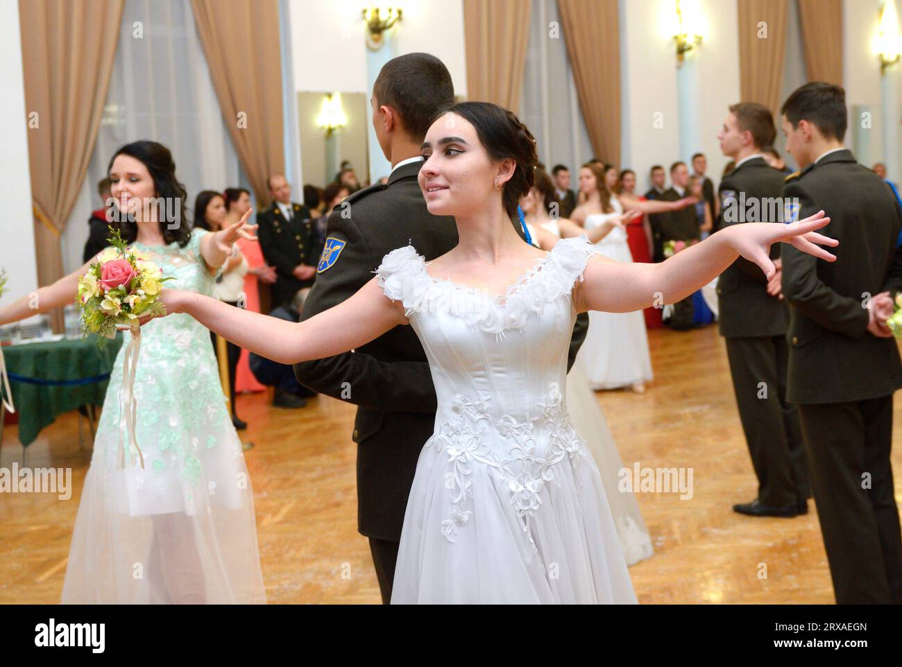 Girls and boys in military uniform, graduates of Ivan Bogun military ...
