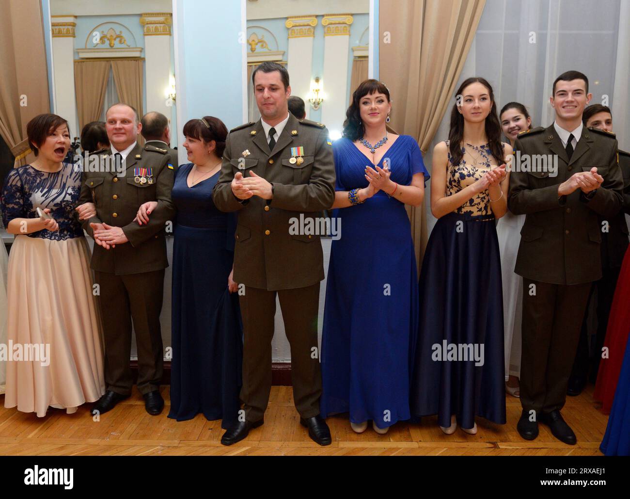 Parents of graduates of Ivan Bogun military lyceum applauding greeting ...