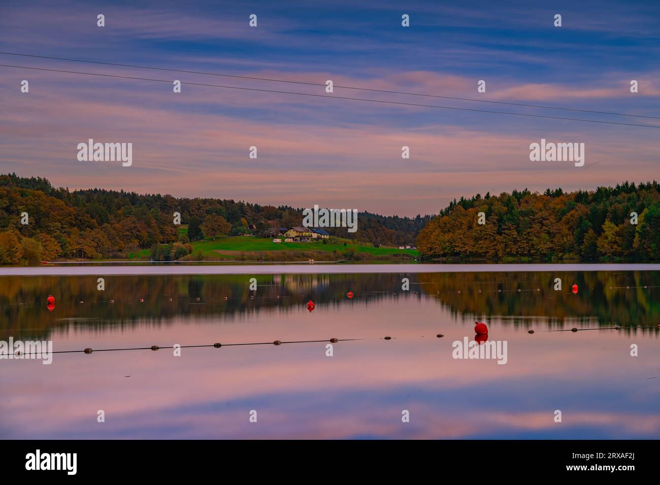 Misty lake with magic reflection Stock Photo - Alamy
