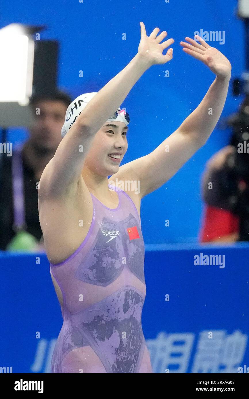 China's Zhang Yufei celebrates after winning the women's 200 meter ...