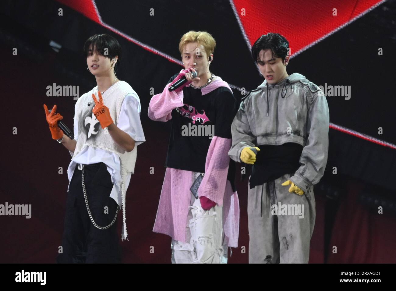 New York, USA. 23rd Sep, 2023. Korean musical group 3RACHA performs at ...