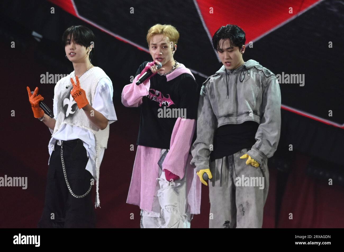 New York, USA. 23rd Sep, 2023. Korean musical group 3RACHA performs at ...