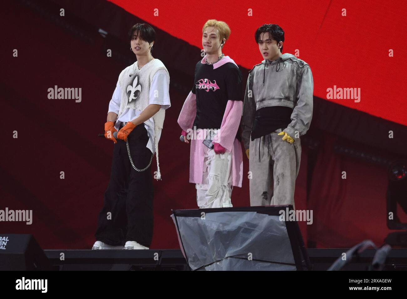 New York, USA. 23rd Sep, 2023. Korean musical group 3RACHA performs at ...