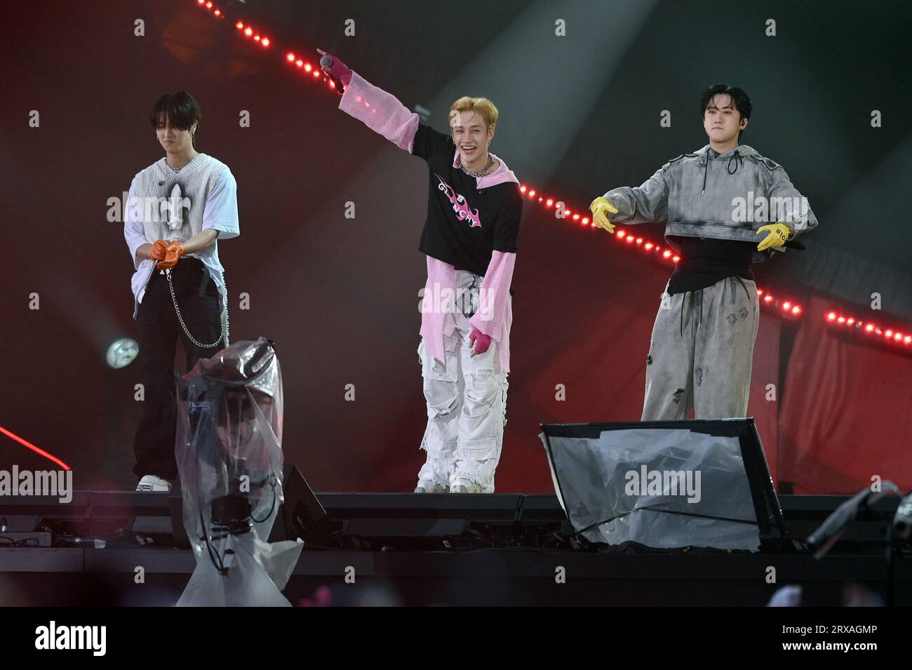 New York, USA. 23rd Sep, 2023. Korean musical group 3RACHA performs at ...