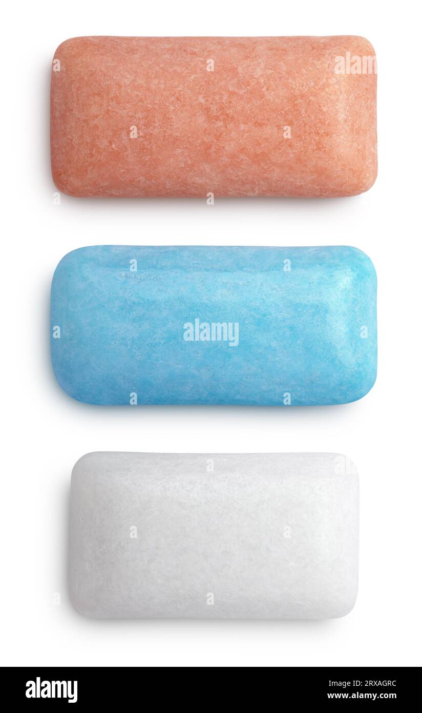 Set of various chewing or bubble gum isolated on white with clipping ...