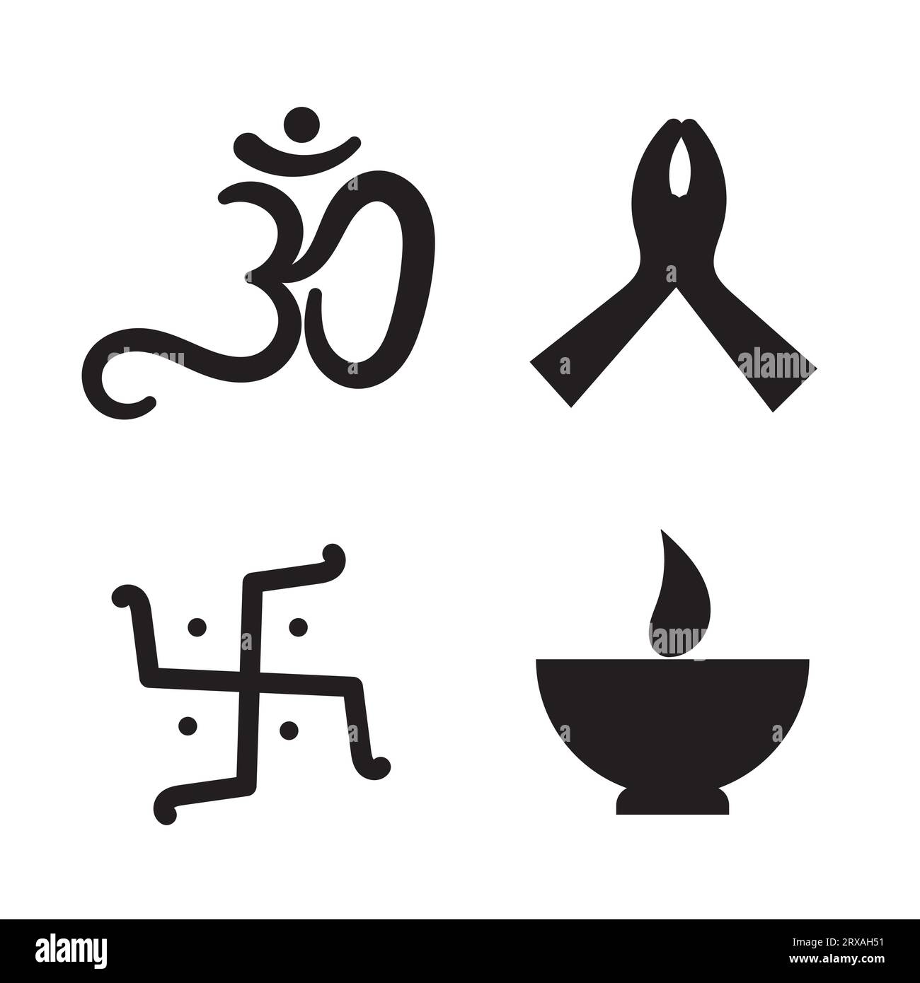 Om or Aum,swastik,namaste,diya symbol of Hinduism shilouette,Set of 4 ...