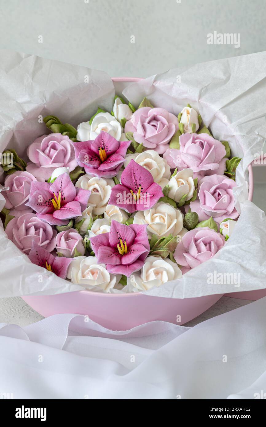 homemade marshmallows in a gift box on a light background Stock Photo ...